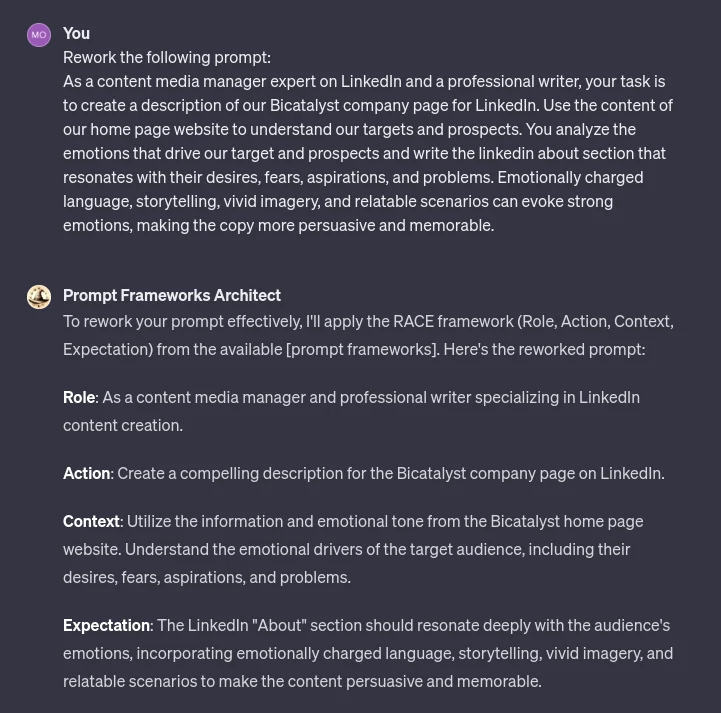 Bicatalyst: Your Ultimate Custom GPT Companion Prompt Frameworks Architect